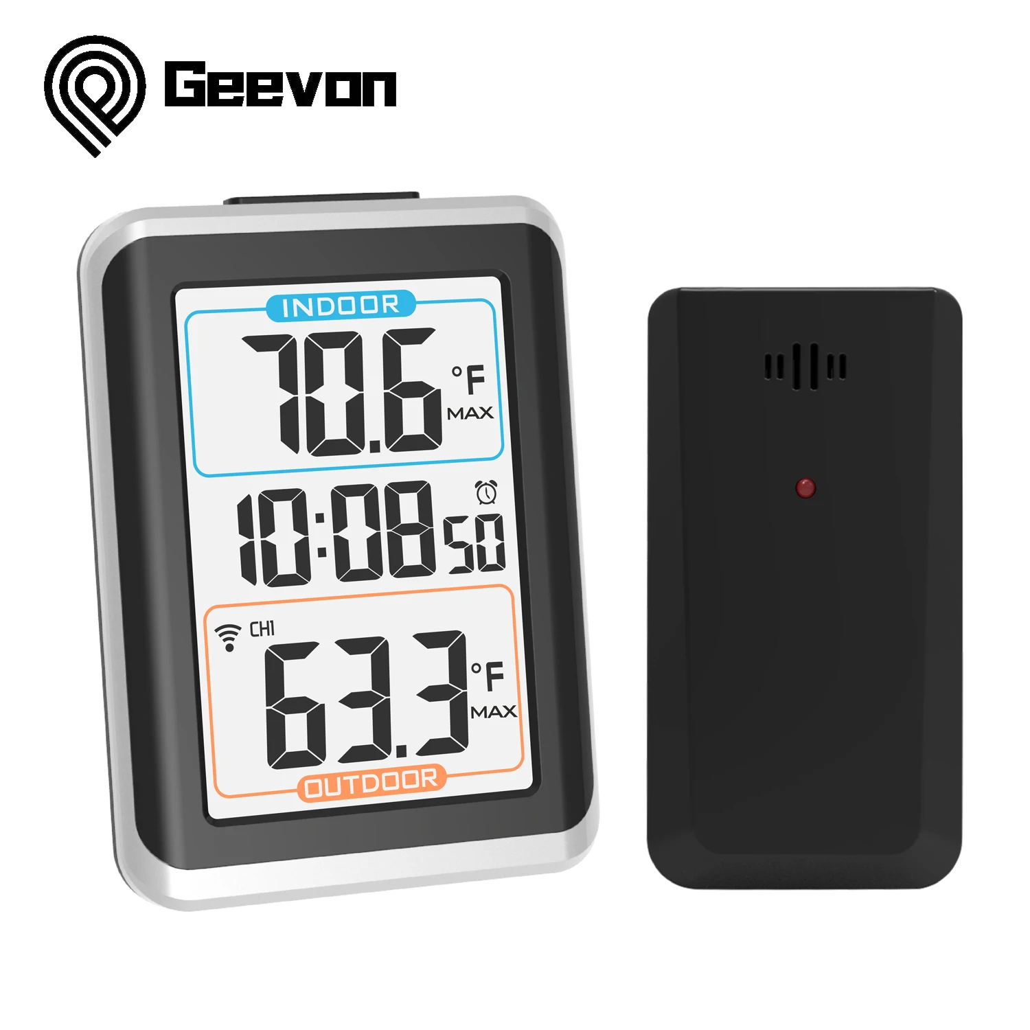 Geevon 기상 관측소 알람 시계, 온도 및 습도 디지털 스누즈 테이블 시계, 블랙 LED 책상 시계|온도 계측기 ...