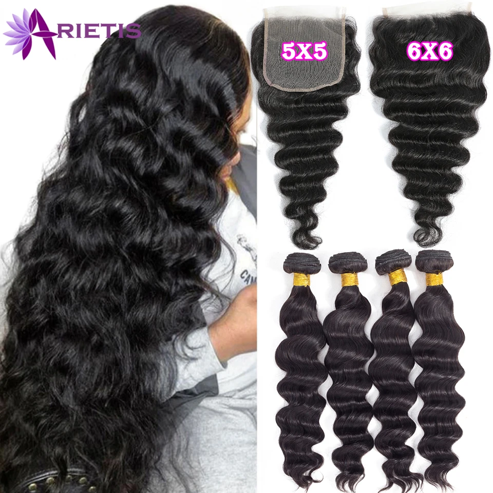 Mèches Loose Deep Wave brésiliennes Remy avec Closure HD 5x5 6x6 ...