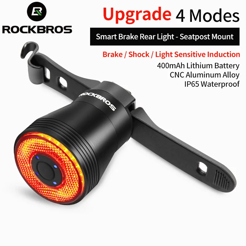 ROCKBROS Smart Bike Tail Light USB Rechargeable Ultra Bright Brake ...