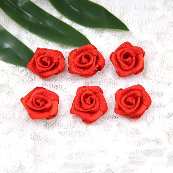 100PCS/Lot Mini Handmade Satin Rose Ribbon Rosettes Fabric Flower Bow ...