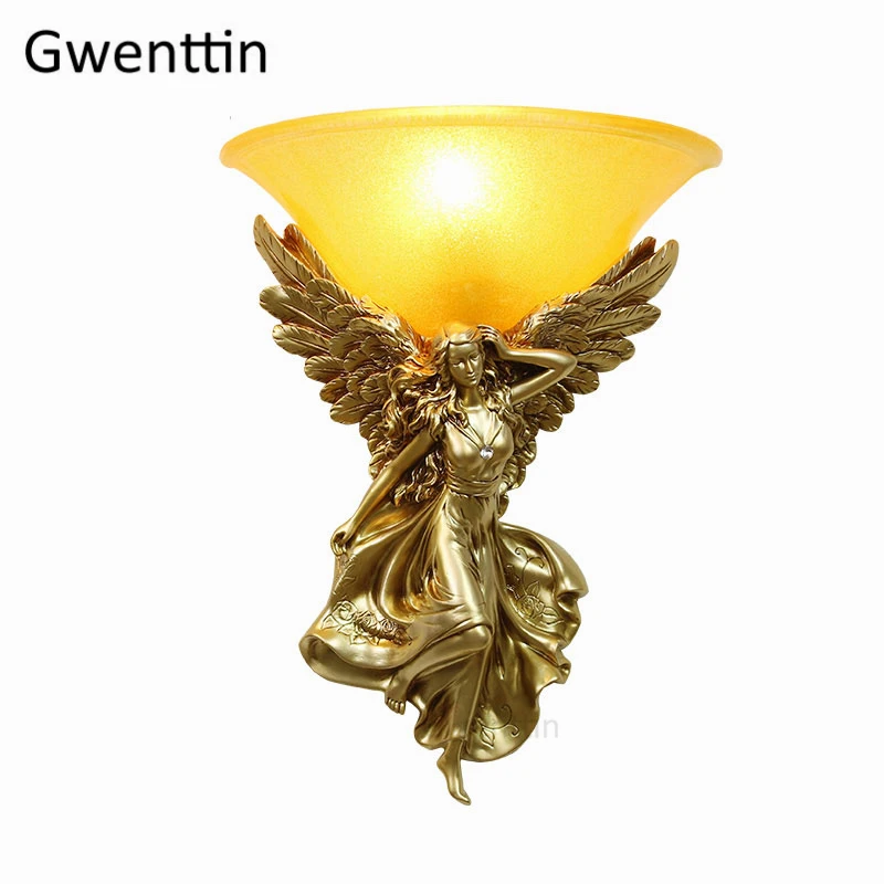 Art Deco Wall Mirror Lights | Nordic Art Gold Wall Lamp | Angel Wall ...