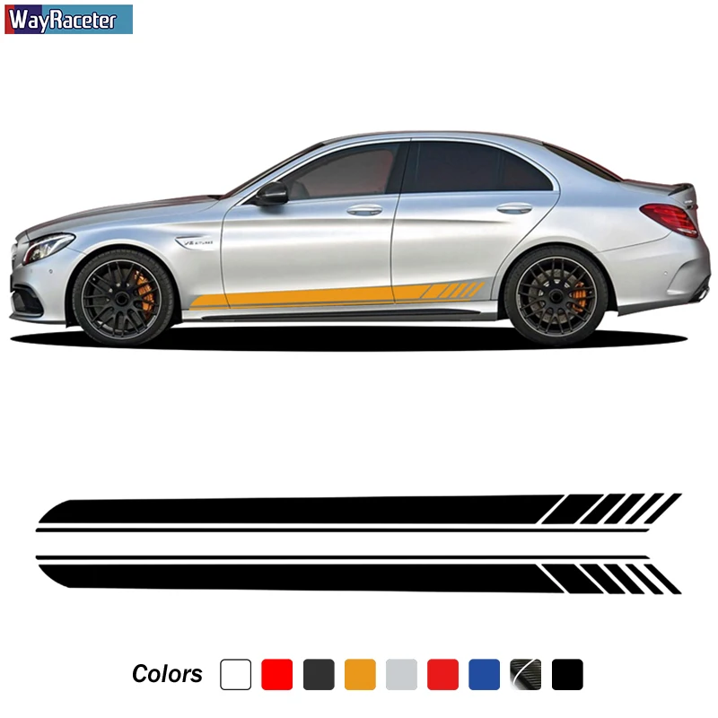 2 Pcs Car Door Side Stripes Skirt Sticker Decal For Mercedes Benz A C E ...