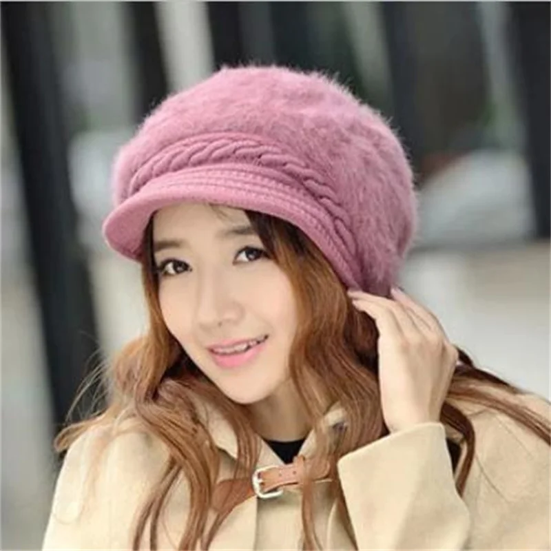 Bonnet,Bonnet tricoté en fourrure de lapin pour femme,Bonnet chaud ...