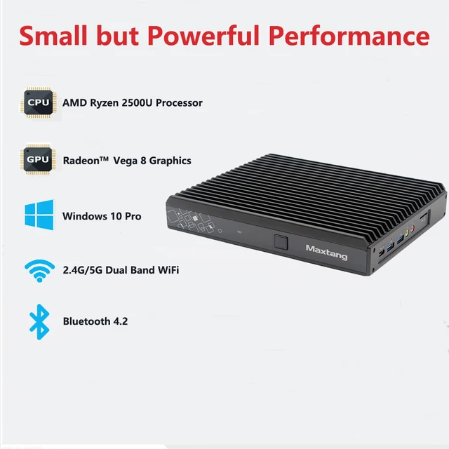 Fanless Mini PC Ryzen 5 2500U Desktop Computer Windows 10, Gaming PC ...