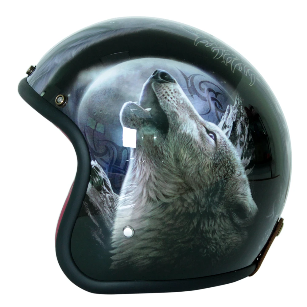 Casco de motocicleta Vintage con patrón de Lobo, jet capacetes de moto ...