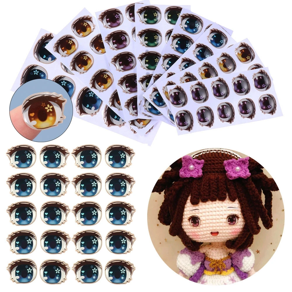 10pairs Crystal Cartoon Doll Eyes Stickers Cute Flower Clay Decals ...