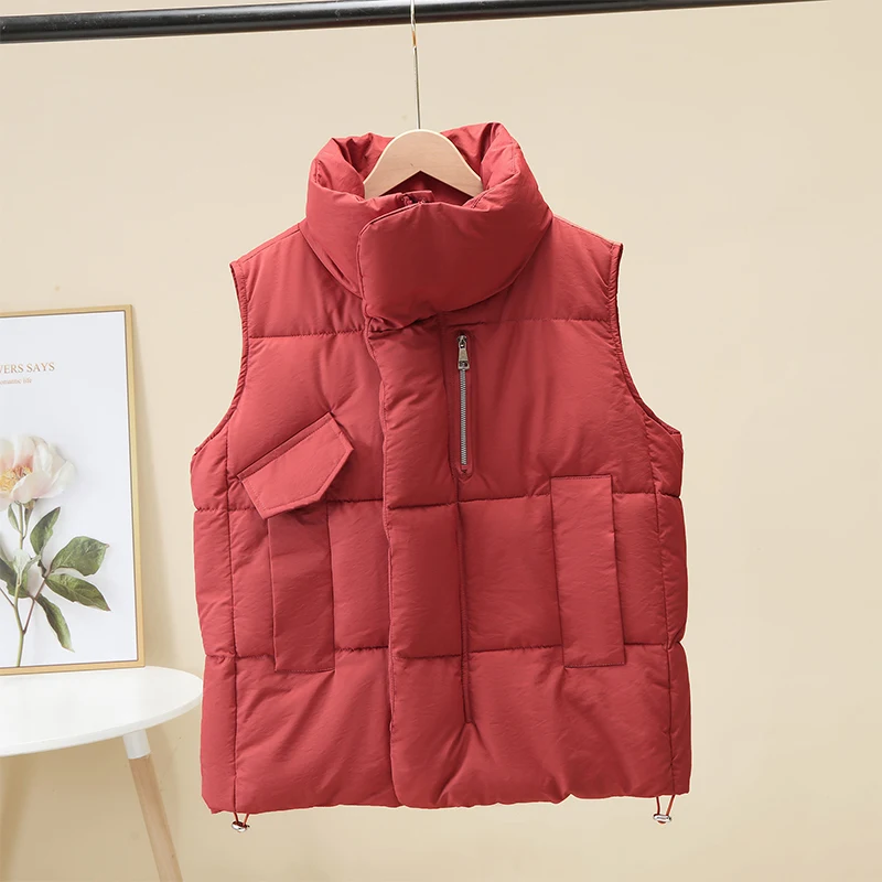 Short Style Women Cotton Padded Vest Jacket Stand Collar Solid Casual ...
