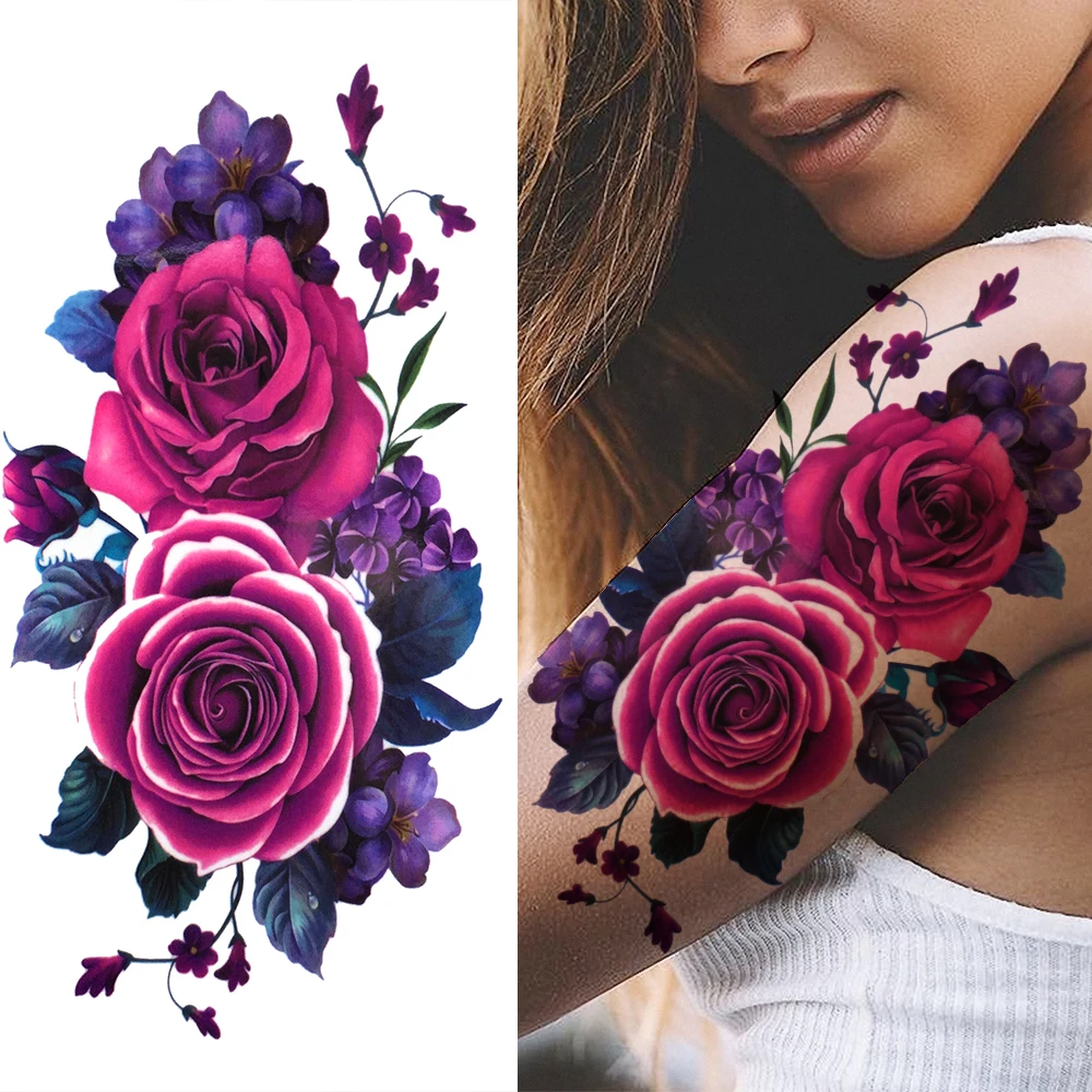 Realistic Purple Rose Tattoo