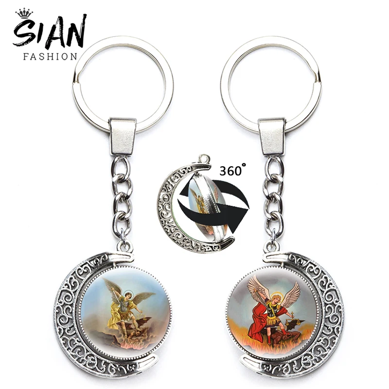 Archangel-St-Michael-Moon-Keychains-Pendant-Holder-Protect-Me-Saint ...