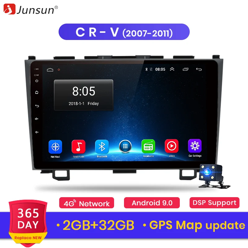 Junsun V1 pro 4+ 64G CarPlay Android 9,0 DSP для Honda CR-V 3 RE crv ...