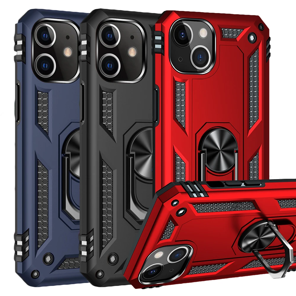 Coque de téléphone de luxe blindée antichoc avec anneau métallique ...