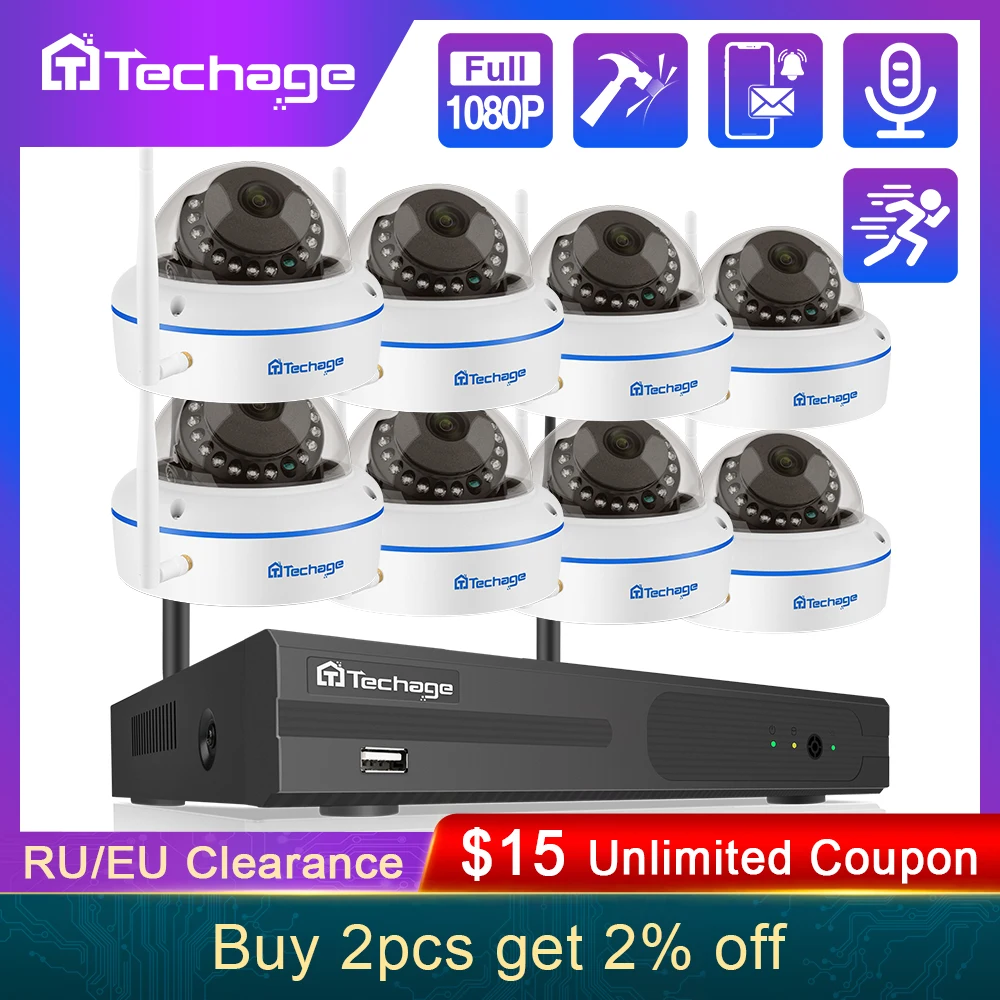 Techage 8CH 1080P Wireless Security Camera System 2.0MP NVR CCTV Indoor ...