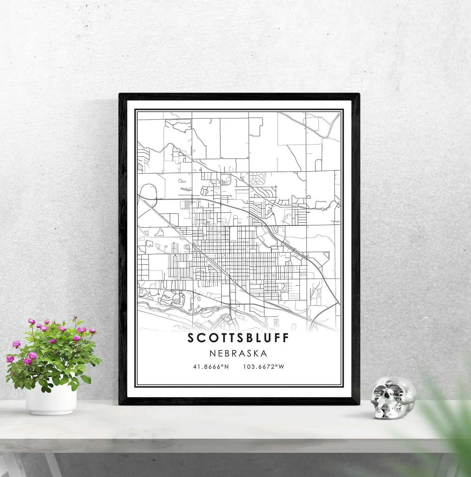 Scottsbluff map print poster canvas | Nebraska Street map | Scottsbluff ...