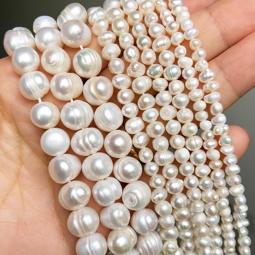 Natural-White-Freshwater-Pearls-Beads-Irregular-Round-Cultured-Pearls ...