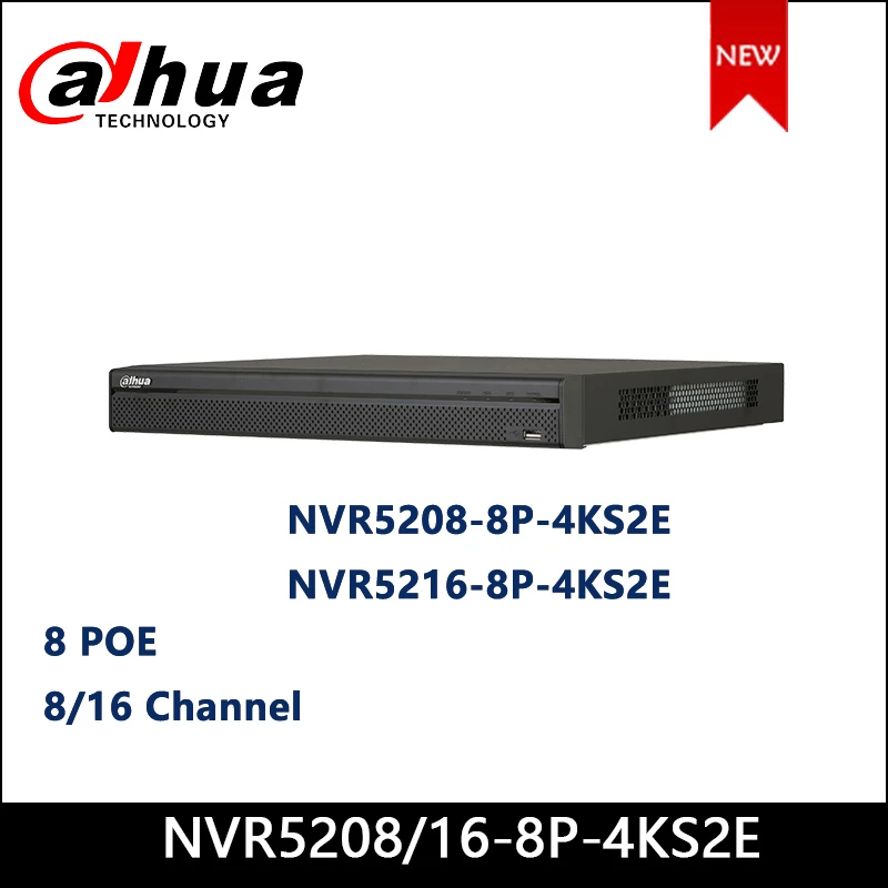 Dahua POE NVR NVR5208 8P 4KS2E NVR5216 8P 4KS2E 8/16 Channel 1U 8PoE 4K&H.265 Pro Network Video ...
