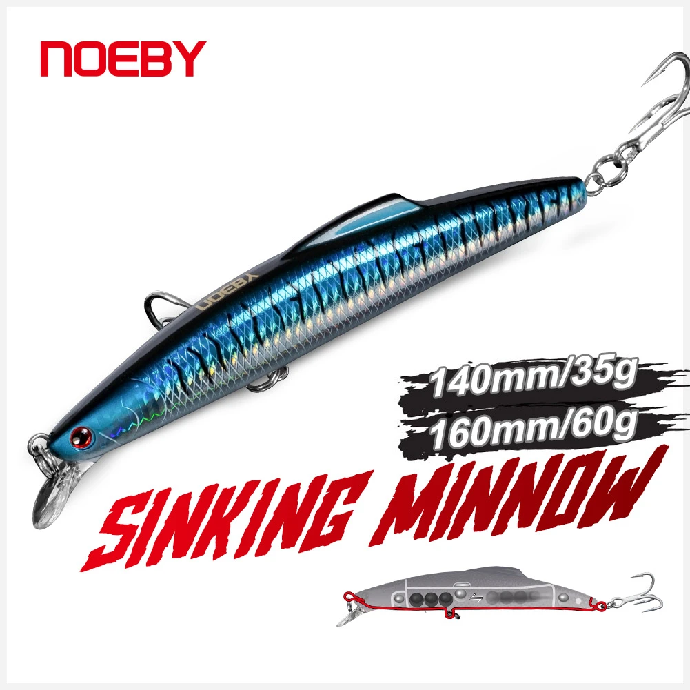 Noeby Shore Casting Minnow Fishing Lure 14cm 35g 16cm 60 Trolling Wobbler Artificial Hard Bait ...