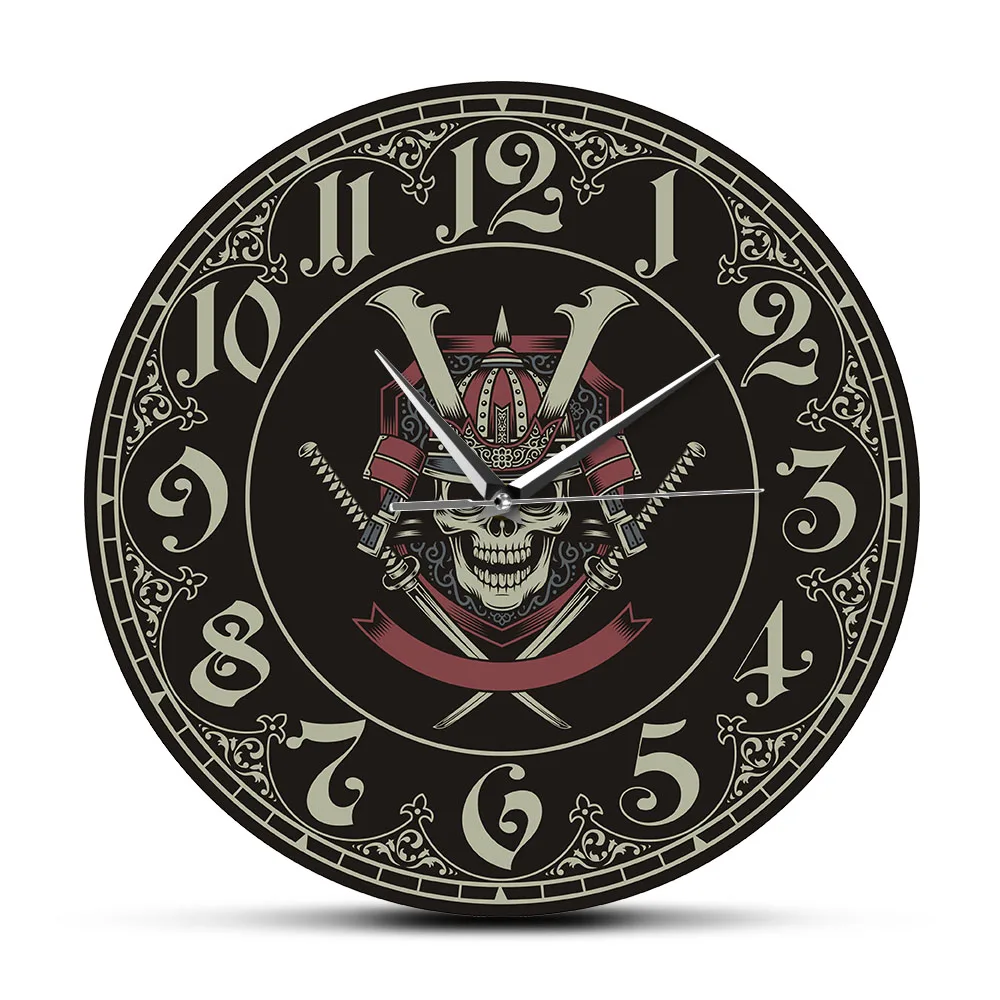 Japanese-Skull-Warrior-Samurai-Silent-Non-ticking-Wall-Clock-Skeleton ...