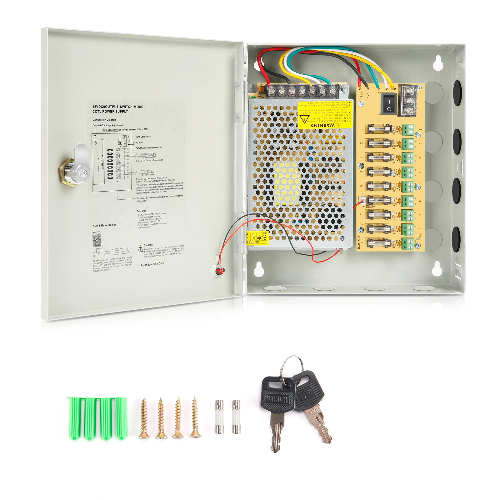 CCTV-Power-Supply-Box-9-Port-Channel-DC-12V-10A-120W-Power-Distribution ...