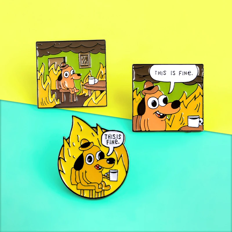 Cartoon Question Hound Dog Brooches Enamel pins THIS IS FINE ! Humor ...
