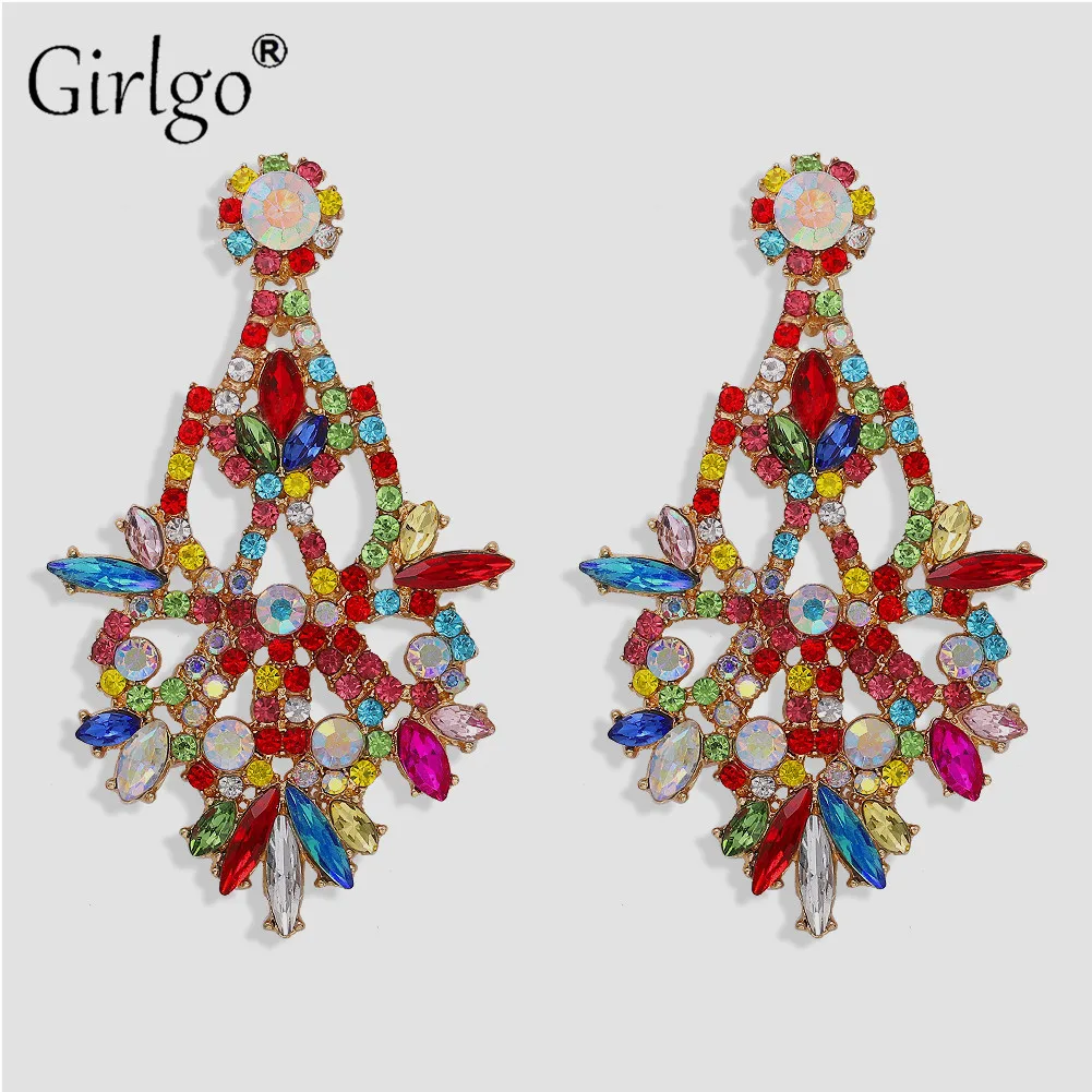 Girgo Hyperbole Drop Earrings For Women Multicolored Long Crystal ...