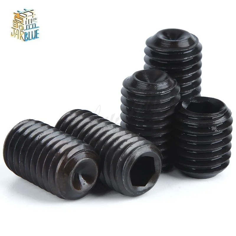 100Pcs-M4-DIN916-Black-Carbon-Steel-Metric-Thread-Grub-Screws-Inner ...