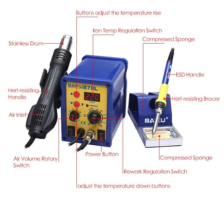 BAKU BK-878L LED digital display mobile rework soldering station SMD ...