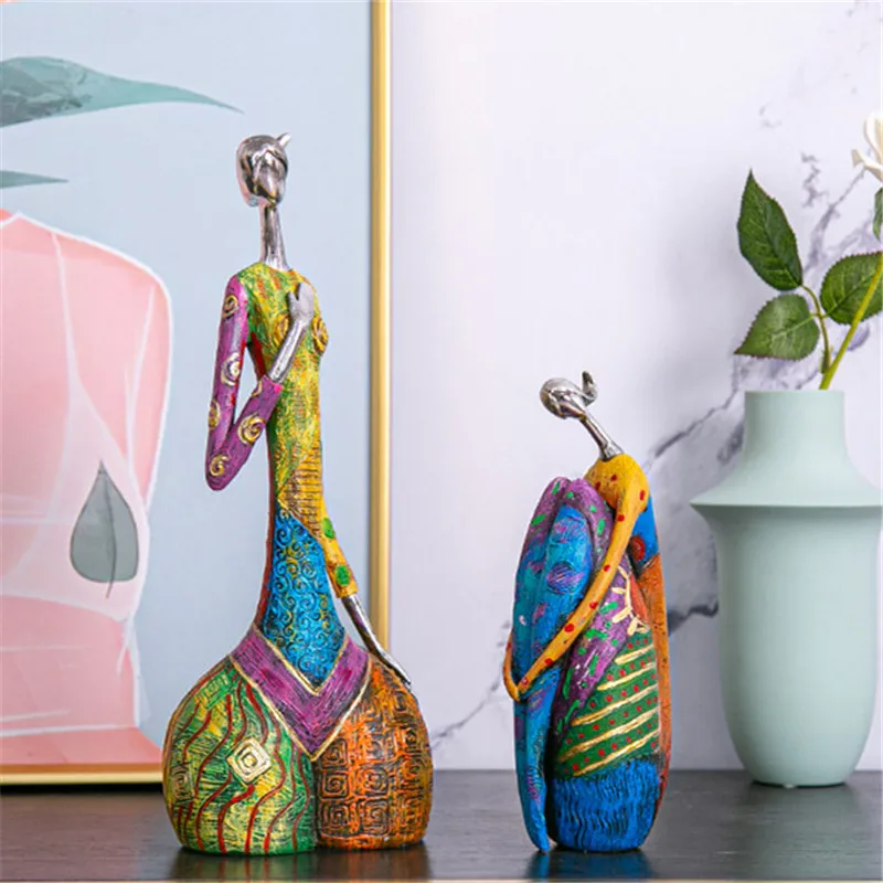 Painting Woman Resin Statue Figurines For Interior Home Decor Living ...