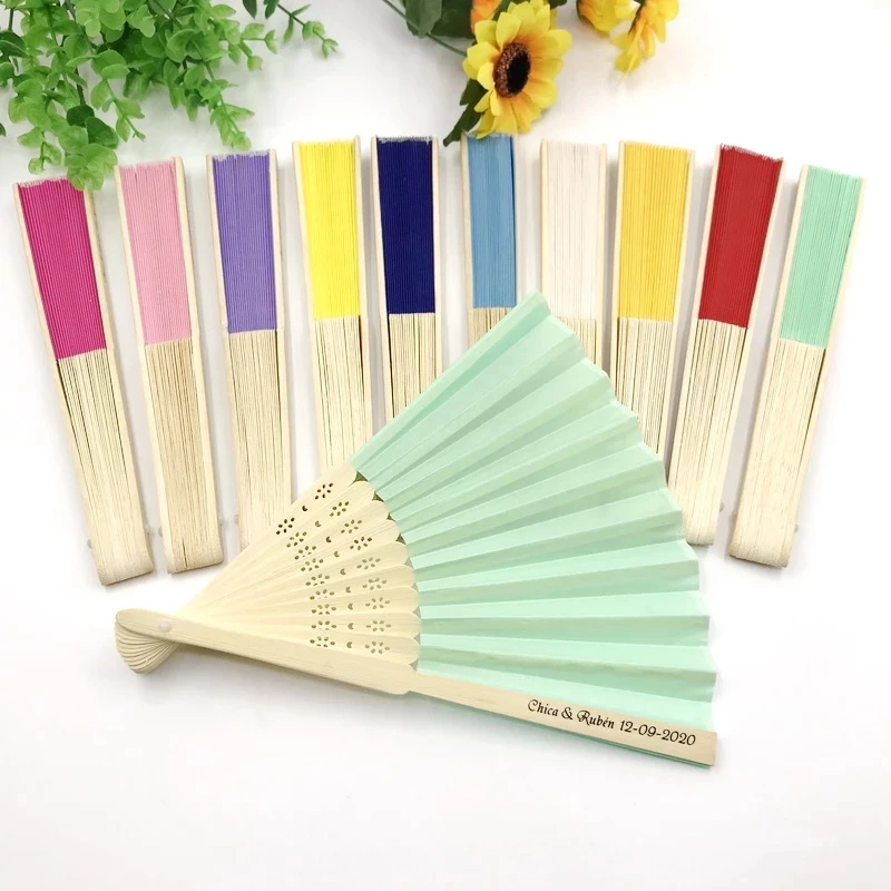 20/40pcs Personalized Engraved Silk Hand Fan Wedding Fold Fan Vintage ...
