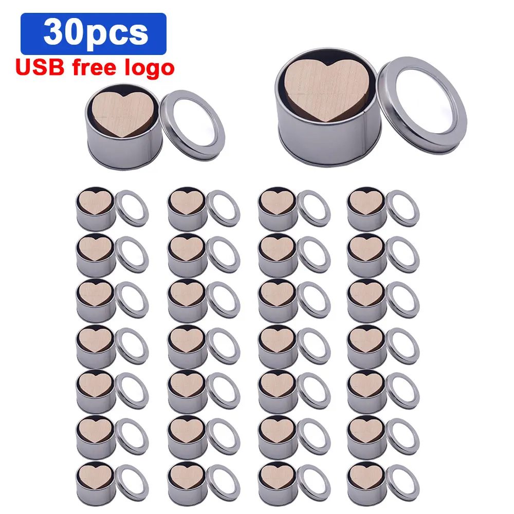 30pcs/lot custom logo wooden Heart USB 2.0 + BOX Usb Flash Drive ...