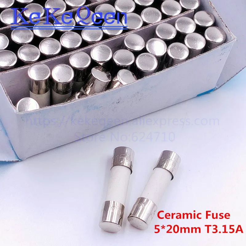 100pcs Ceramic Fuse 5*20mm Slow Blow Fuse T0.5a T500ma T1a T2a T3a T3 ...