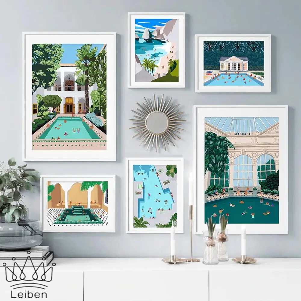 Swimming Pool Party Holiday Canvas Painting Summer Vacation Landscape ...