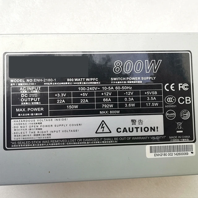 Original PSU For Enhance 2U 800W Switching Power Supply ENH-2180-1 ...