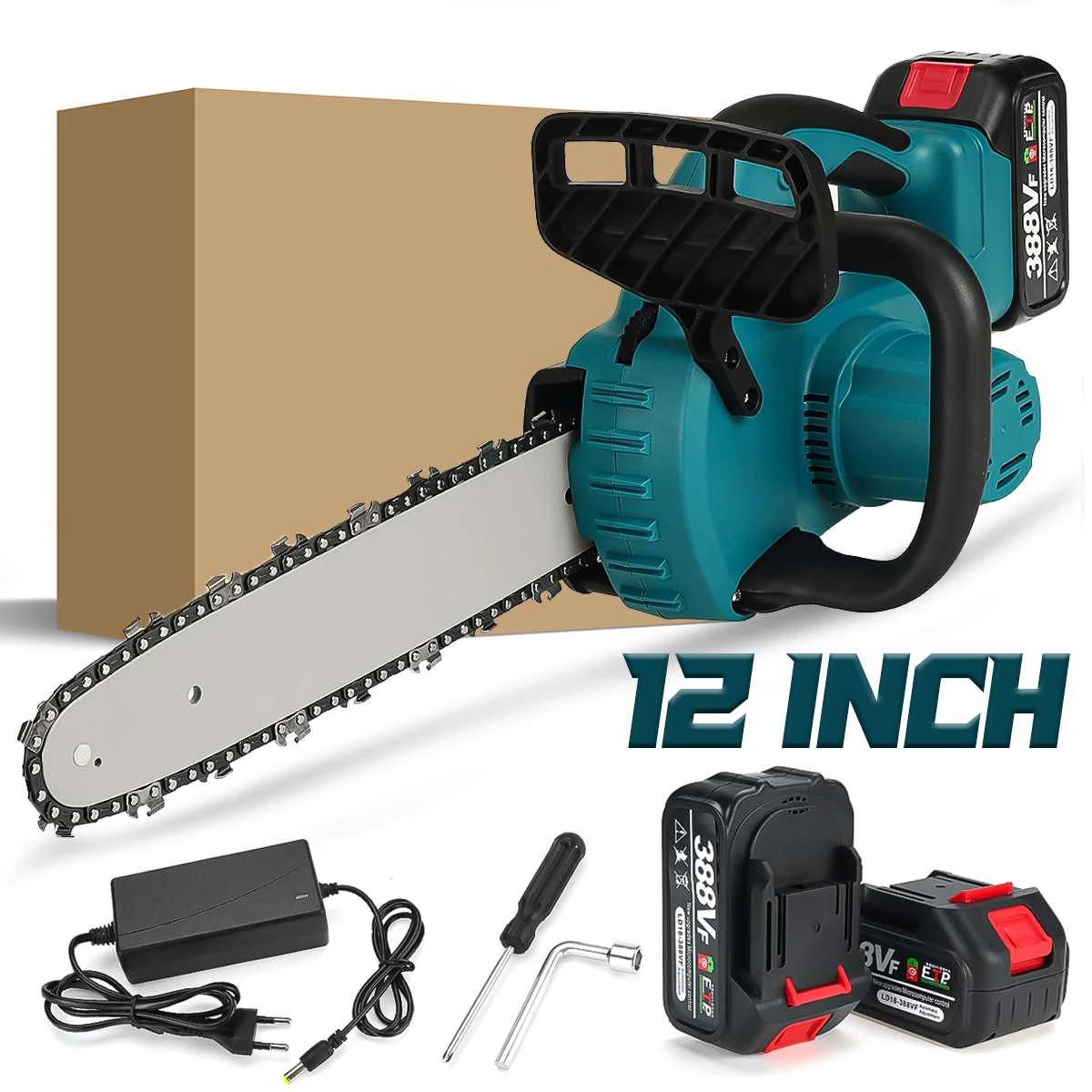 12 Inch 5000w Cordless Electric Chain Saw Garden Woodworking Power Tool ...