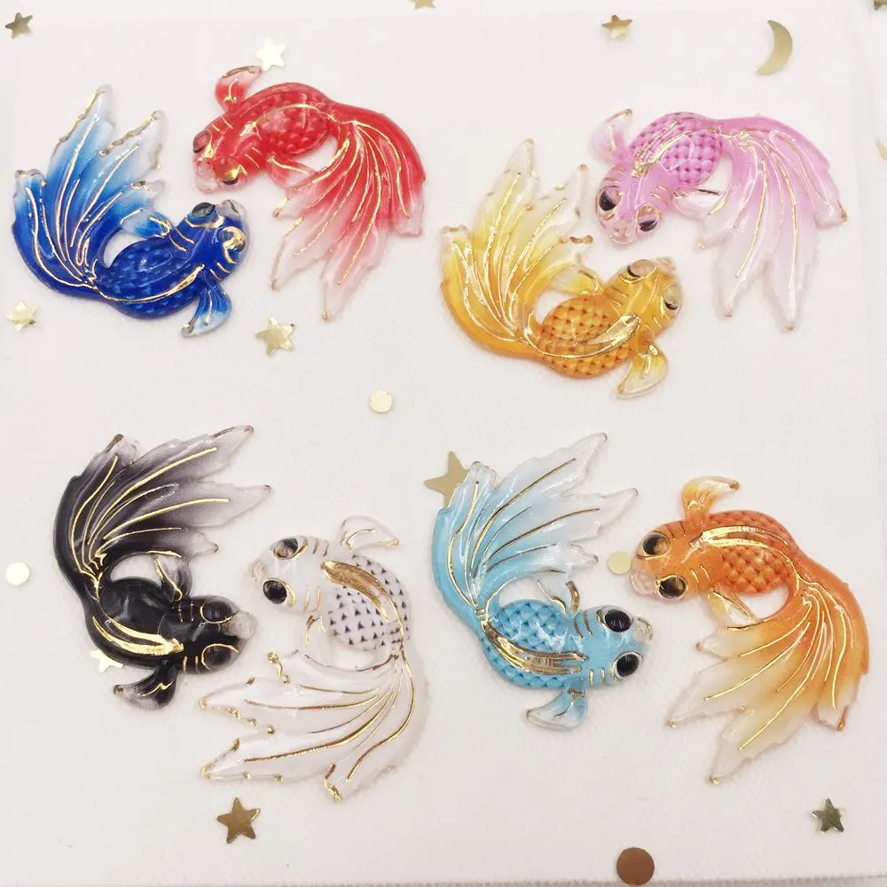 New 8pcs Resin Shiny Colorful Goldfish Flatback Rhinestone 1 Hole ...