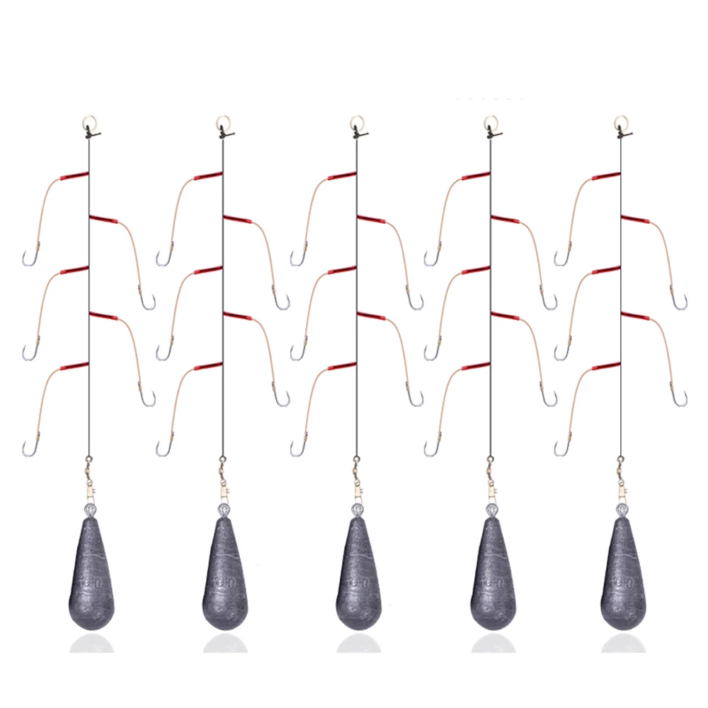 5 bags High Carbon Steel Fishing String Hook with 5 Single Hooks Rigs ...