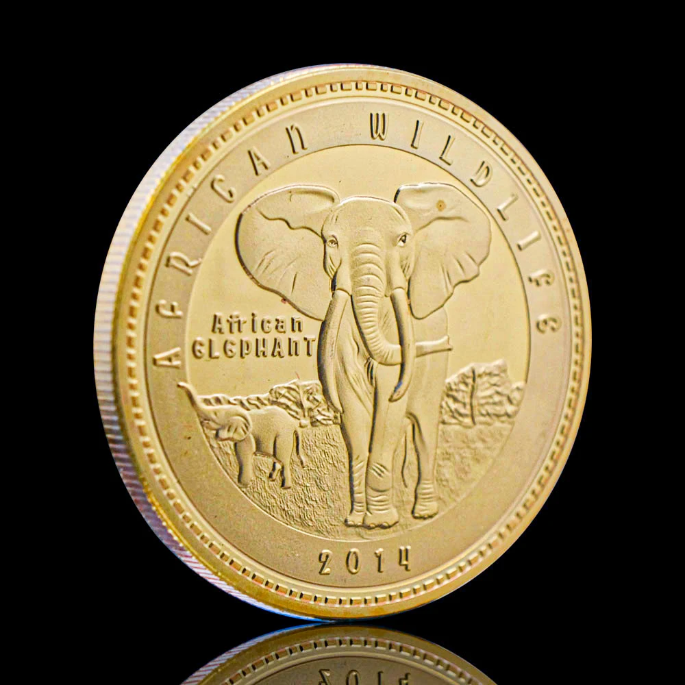 Gold Plated African Wildlife Elephant Zambia Kwacha Animal Souvenirs ...