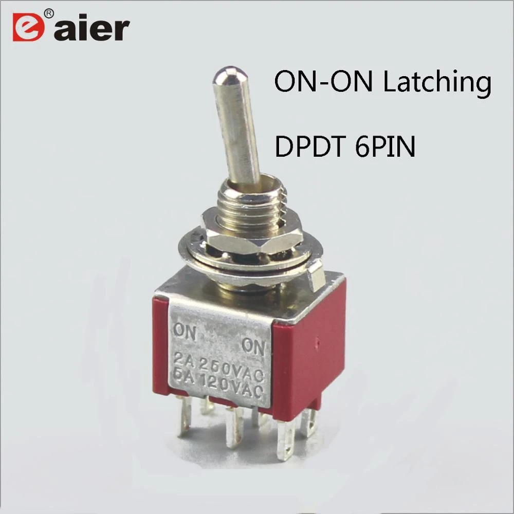10Pcs Toggle Switch ON/ON Latching DPDT Mini Rocker Switches MTS 202 6A ...
