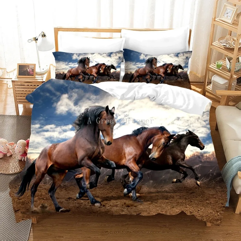 Running-Horses-Bedding-Set-Soft-Comforter-Set-And-Pillowcase-Queen-Size ...