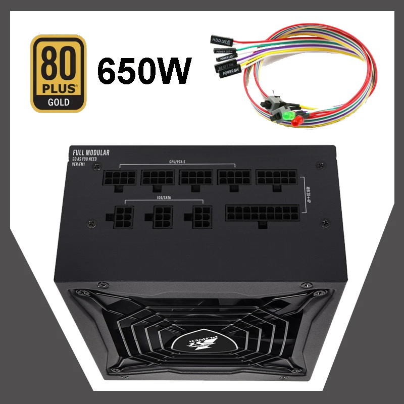 80plus fonte de alimentação dourada 650w, pfc active, modular, dual cpu ...