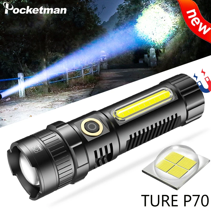 POCKETMAN XHP70 LED Flashlight USB Rechargeable Flashlights Zoomable ...