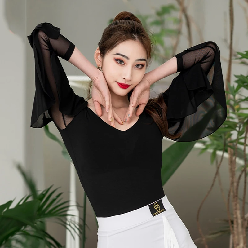 Latin Dance Clothes Ballroom Dancing Tops Women Samba Performance Shirt ...