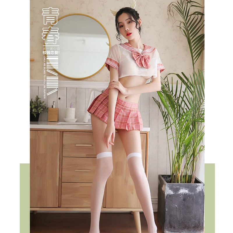 JIMIKO uniforme de estudiante para mujer, minifalda, lencería Sexy, ropa escolar erótica, traje ...