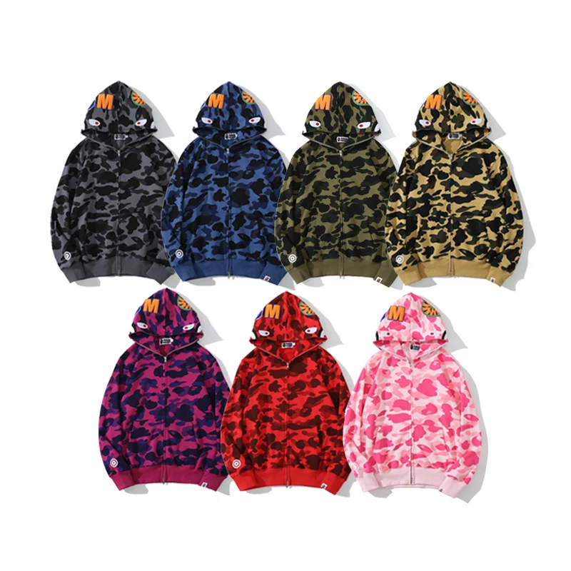 Bape-sudaderas-con-capucha-de-cabeza-de-tibur-n-jersey-de-camuflaje-con ...