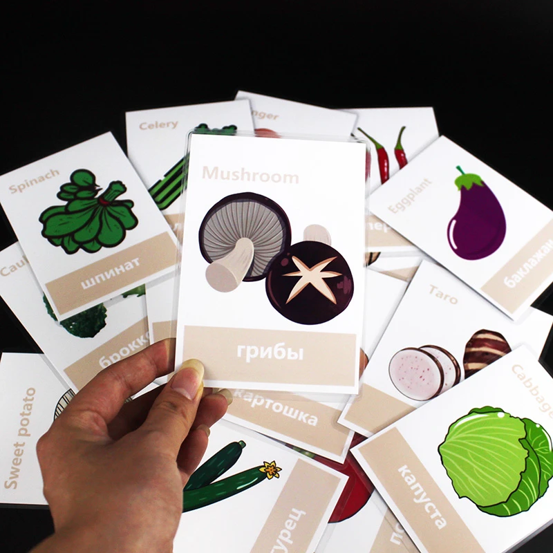 16pcs/set Russian English Word Learning Vegetables Card Flashcards ...