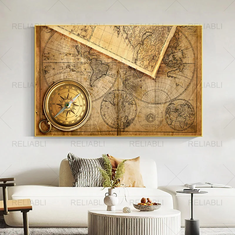 Large World Map And Compass