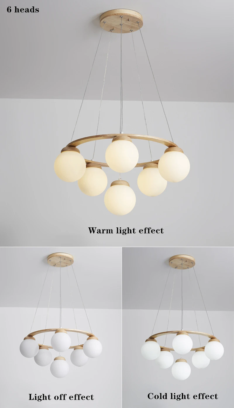 Versatile Multi-Head LED Round Glass Ball Pendant Lighting Chandelier ...