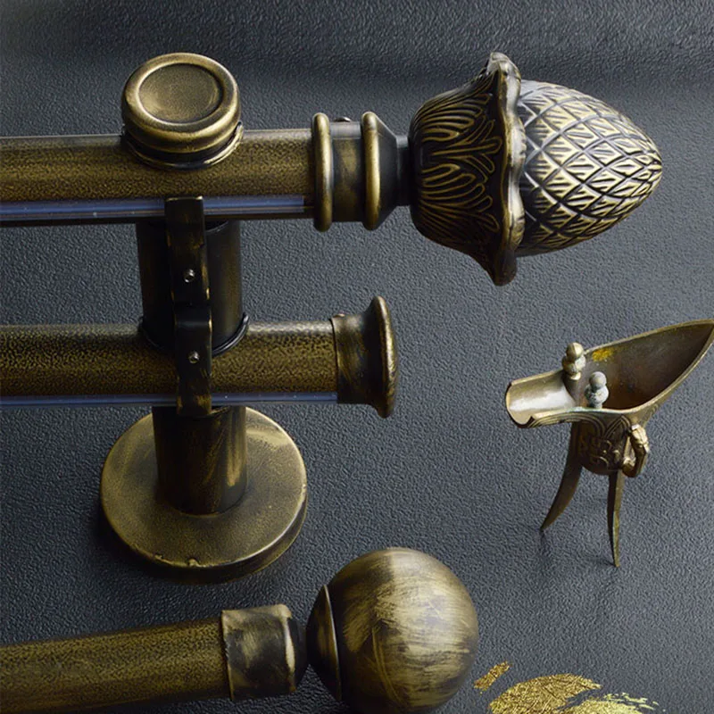 Thicken-Aluminum-Alloy-Curtain-Rod-Black-Gold-Single-Double-Pole-Carve ...