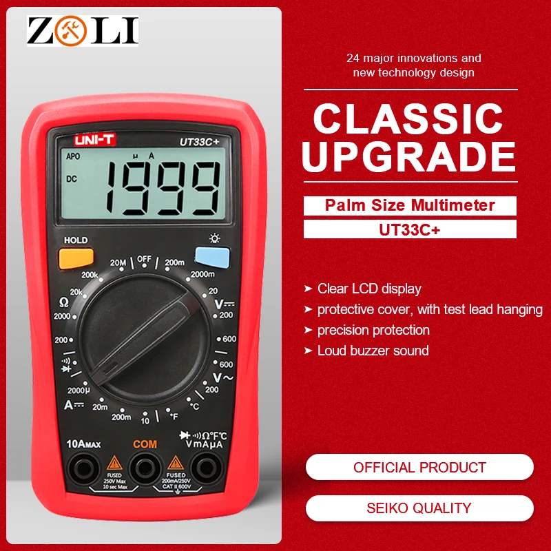 Uni-t Ut33c+digital Multimeter Dc/ac V/a Cap Frequency Res Diode Tester ...