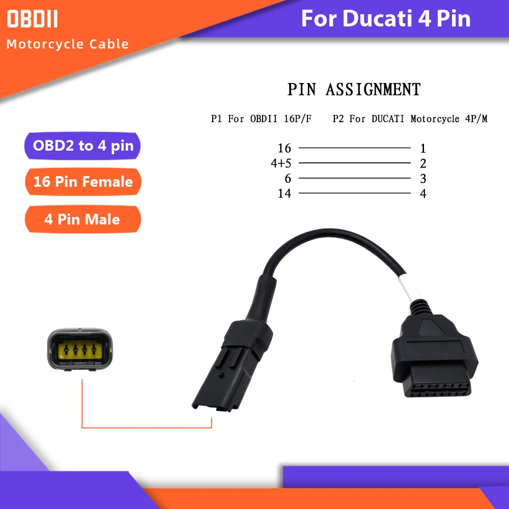 For Ducati OBD Motorcycle Diagnostic Cable Motorbike 4 Pin Plug Cable ...