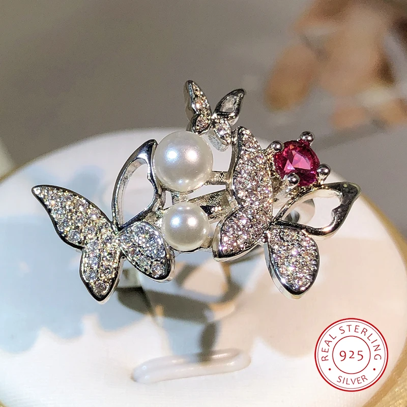 925-Silver-Elegant-Double-Pearl-Double-Butterfly-Full-Zircon-Ring-Jewelry-Ladies-Zircon-Sweet ...